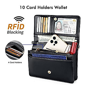 nuoku Crossbody Bag for Women Cellphone Little Purse with Credit Card Slots Lightweight Leather Wristlet Wallet, Black