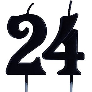 Black 24th Birthday Candle, Number 24 Years Old Candles Cake Topper, Woman Or Man Party Decorations, Supplies