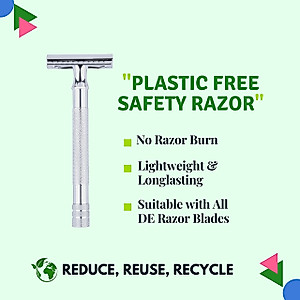 3 Pcs Double Edge Safety Razors For Men & Women - Safety Edge Razor Women Comes With 5 Astra Superior Platinum Double Edge Blades & Razor Cover - Reusable Men's Saftey Shaving Razors with Long Handle