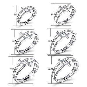 Inspirational Jewelry Sterling Silver Engraved Faith Double Cross Ring Christian Fashion Wedding Engagement Band, Size 6-8 (8)