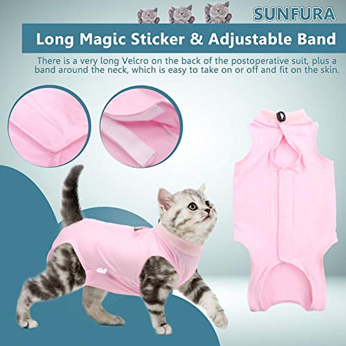 SUNFURA Cat Recovery Suit for Abdominal Wounds Spay After Surgery, Professional Breathable Surgical Body Suit for Cats Dogs Neuter, E-Collar Alternative Pet Anxiety Vest Shirt Anti Licking (M, Pink)
