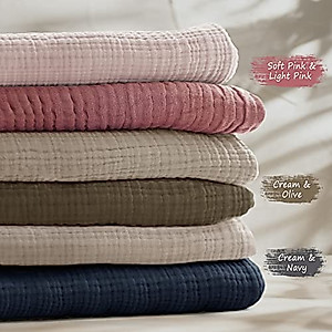 lulumoon Baby Muslin Crib Sheets - Toddler Cotton Fitted Crib Sheets Neutral for Boys and Girls 2Pack (Olive+Cream)