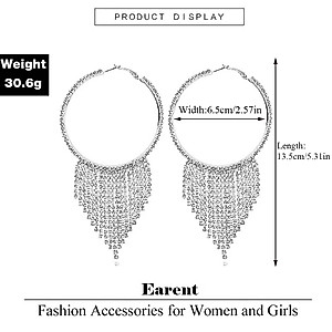 Earent Silver Rhinestone Tassel Earrings Sparkly Chandelier Fringe Earring Crystal Dangling Earrings Jewelry for Women