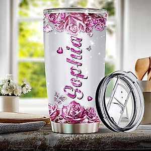 WONWIX Personalized Butterfly Coffee Mugs For Girls Mom Women Adults Butterflies Lovers Water Bottle Travel Mug Mothers Day Birthday Christmas Valentine 20oz Stainless Steel Cup With Lid