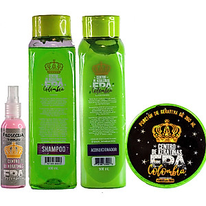 EPA COLOMBIA Keratin Minicombo Set - Shampoo, Conditioner, Brush, 200ML Treatment, Thermal Protector Spray for All Hair Types