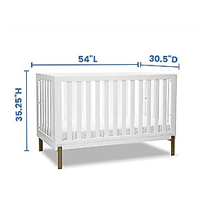 Delta Children Hendrix 4-in-1 Convertible Crib, Greenguard Gold Certified, Bianca White/Bronze