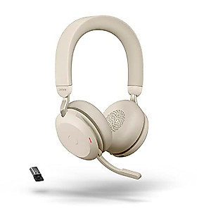 Jabra Evolve2 75 Wireless PC Headset with 8-Microphone Technology - Dual Foam Stereo Headphones with Advanced Active Noise Cancellation, USB-A Bluetooth Adapter and MS Teams-Compatibility - Beige