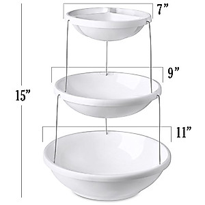 Collapsible Bowl, 3 Tier - The Decorative Plastic Bowls Twist Down and Fold Inside for Minimal Storage Space. Perfect for Serving Snacks, Salad and Fruit. The Top Bowl is Divided into Three Sections.