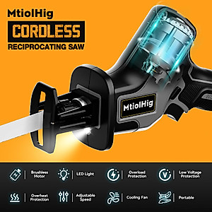 Cordless Reciprocating Saw for DeWalt 20V Max: 3 Variable Speed, Brushless Recipro Saw, Tool-Free Blade Change, 4 Saw Blades for Metal Wood PVC, No Charger, No Battery | Tool Only