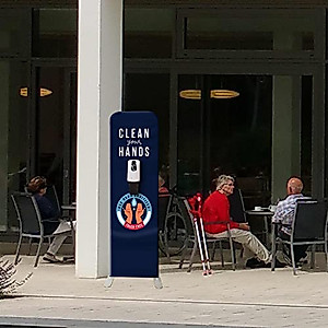 BannerBuzz Touch-Free Dispenser Floor Stand Kit Touchless Machine with Clean Your Hands Fabric Banner Stand Best for Hospital, Home, School, Office- 2 X 6.5 Ft (Double Side Print, Theme: 3)