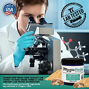 Doggie Herbs Immunity for Dogs Organic Mushrooms 22.3% Beta Glucan - Canine Health & Immunity Boost Dog Supplements - Herbal Powder w Dose Scoop -100g