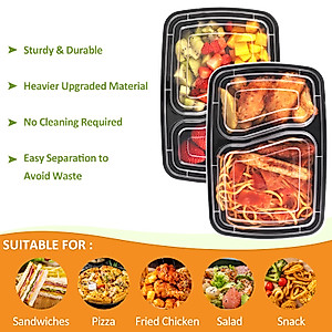 Eupako 55 Sets 32 oz Meal Prep Container Reusable - Plastic-Food-Storage-Containers-with-Lids, Disposable To Go Containers, Portion Control - Microwave, Dishwasher, Freezer Safe (2 Compartment)