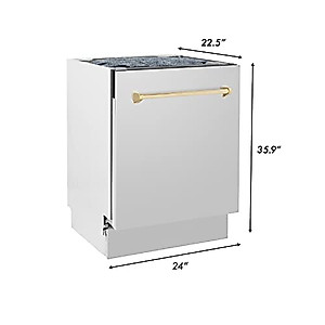 ZLINE Autograph Edition 24" 3rd Rack Top Control Tall Tub Dishwasher in Stainless Steel with Gold Handle, 51dBa (DWVZ-304-24-G)