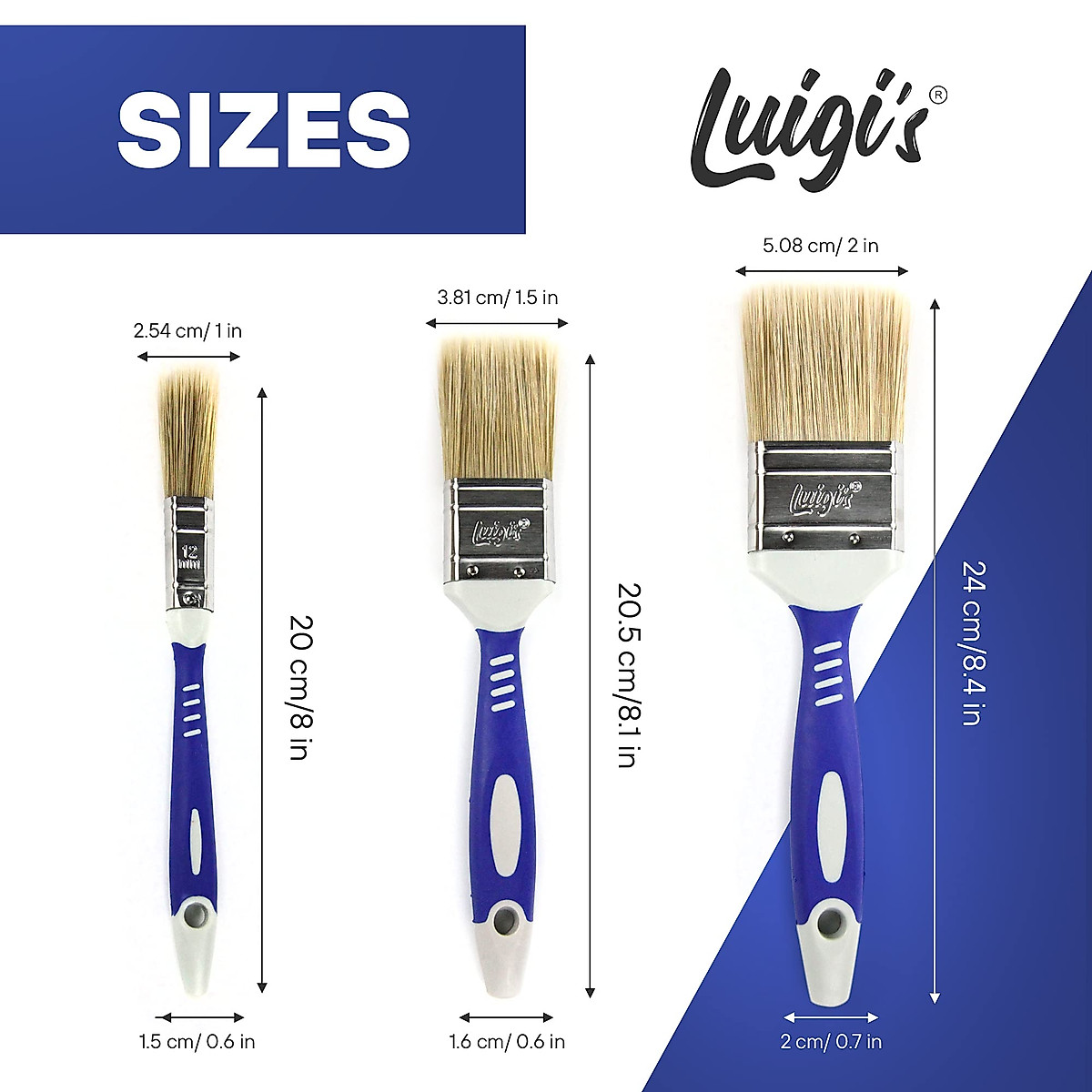 Luigi's Paint Brushes for Walls | 5X Synthetic Bristle Paint Brushes for Painting Walls, Furniture, and More | Large House Paint Brush Set for Walls | Gloss, Stain, and Paintbrush Pack