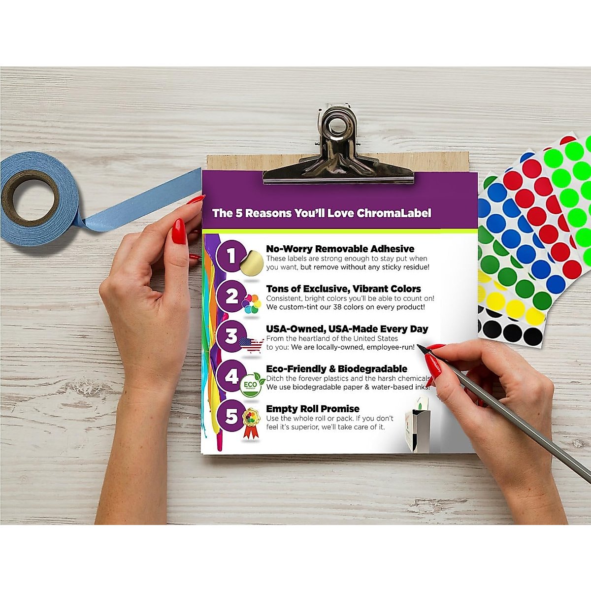 ChromaLabel 1/2 Inch Round Colored Stickers, High Visibility Removable Sticky Dots Color Coding Labels, Easy to Write On Dot Sticker - 1000 Stickers per Dispenser Box, Matte Finish Fluorescent Pink