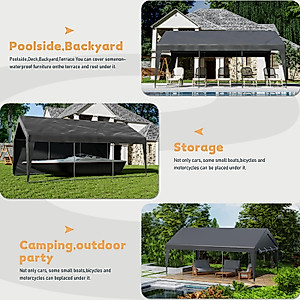 susici Carport 12x20 FT Heavy Duty Car Canopy, Portable Garage with Roll-up Ventilated Windows, Removable Sidewalls,UV Resistant Waterproof All-Season Tarp for for Pickup, Boat,Car,Grey