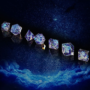 YEMOVAN Resin DND Dice Set RPG Sharp Edge Dice Handcrafted Polished Polyhedral Game Dice for Dungeons and Dragons 7PC