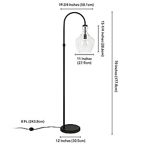 Henn&Hart Arc Floor Lamp with Glass Shade in Blackened Bronze/Seeded, Floor Lamp for Home Office, Bedroom, Living Room