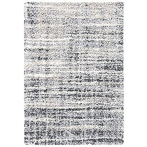 SAFAVIEH Fontana Shag Collection 6'7" x 9' Grey/Ivory FNT856G Modern Non-Shedding Living Room Bedroom Dining Room Entryway Plush 2-inch Thick Area Rug