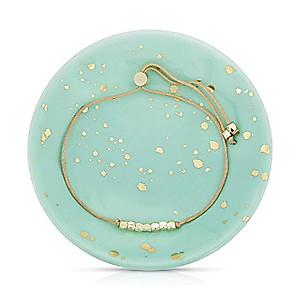 Lucky Feather 14k Gold Bead Bracelet and Jewelry Dish Set - Cute Inspirational Birthday and Friendship Gifts for Women and Teen Girls