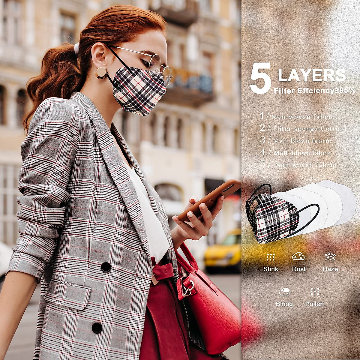 KN95 Face Masks with Design, 60 Pack Individually Wrapped, 5 layer for Adults Women Men