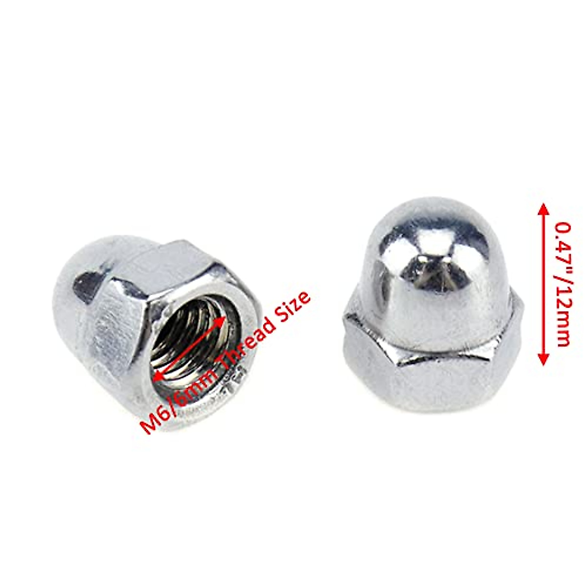 Bitray Acorn Nut M6 304 Stainless Steel Acorn Hex Cap Nuts -50pcs