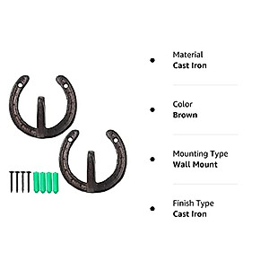 RONYOUNG 2PCS Cast Iron Western Single Horseshoe Hook for The Wall (Dark Brown)