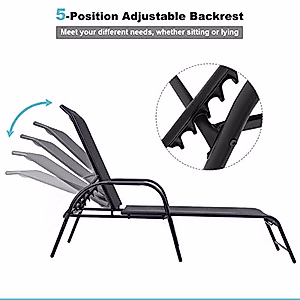 Tangkula Outdoor Patio Lounge Chaise, (Set of 2) Adjustable Folding Reclining Lounge Chairs, 5-Position Backrest Adjustment, Sling Chaise for Patio Beach Porch Swimming Poolside
