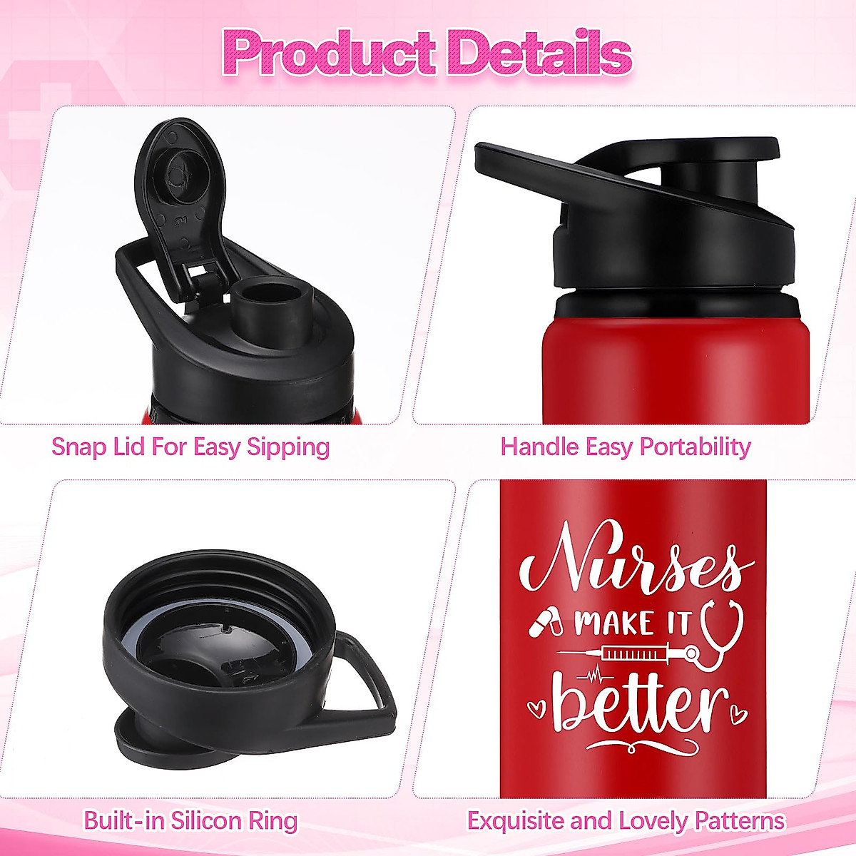 Ziliny 6 Set 30 Pcs Nurse Appreciation Gifts Thank You Gifts Bulk Nurses Week 20 oz Water Tumblers Makeup Bag Socks Cards with Box for Nursing Graduation, School