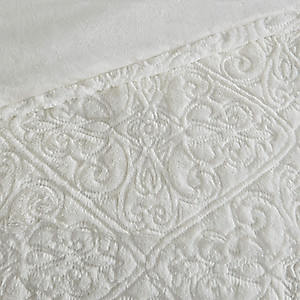 Madison Park Bismarck Full/Queen Size Bed Comforter Set - Ivory, Embroidered Medallion – 3 Pieces Bedding Sets – Faux Fur Plush Bedroom Comforters (MP10-2000)