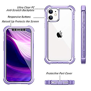Dexnor Clear Case Compatible with iPhone 12 Mini Case with Screen Protector Rugged Full Body Protective Shockproof Hard Defender Heavy Duty Cover TPU Bumper Case for iPhone 12 Mini 5.4 inch, Purple