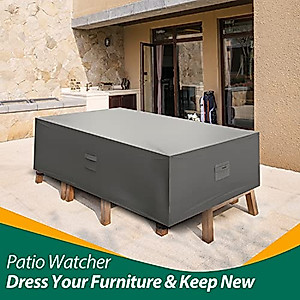 Patio Watcher Patio Furniture Covers Durable Water Resistant Outdoor Rectangle & Chair Sofa Set Cover with Secure Buckle Straps-Grey-L-108 L x 82" D x 23" H
