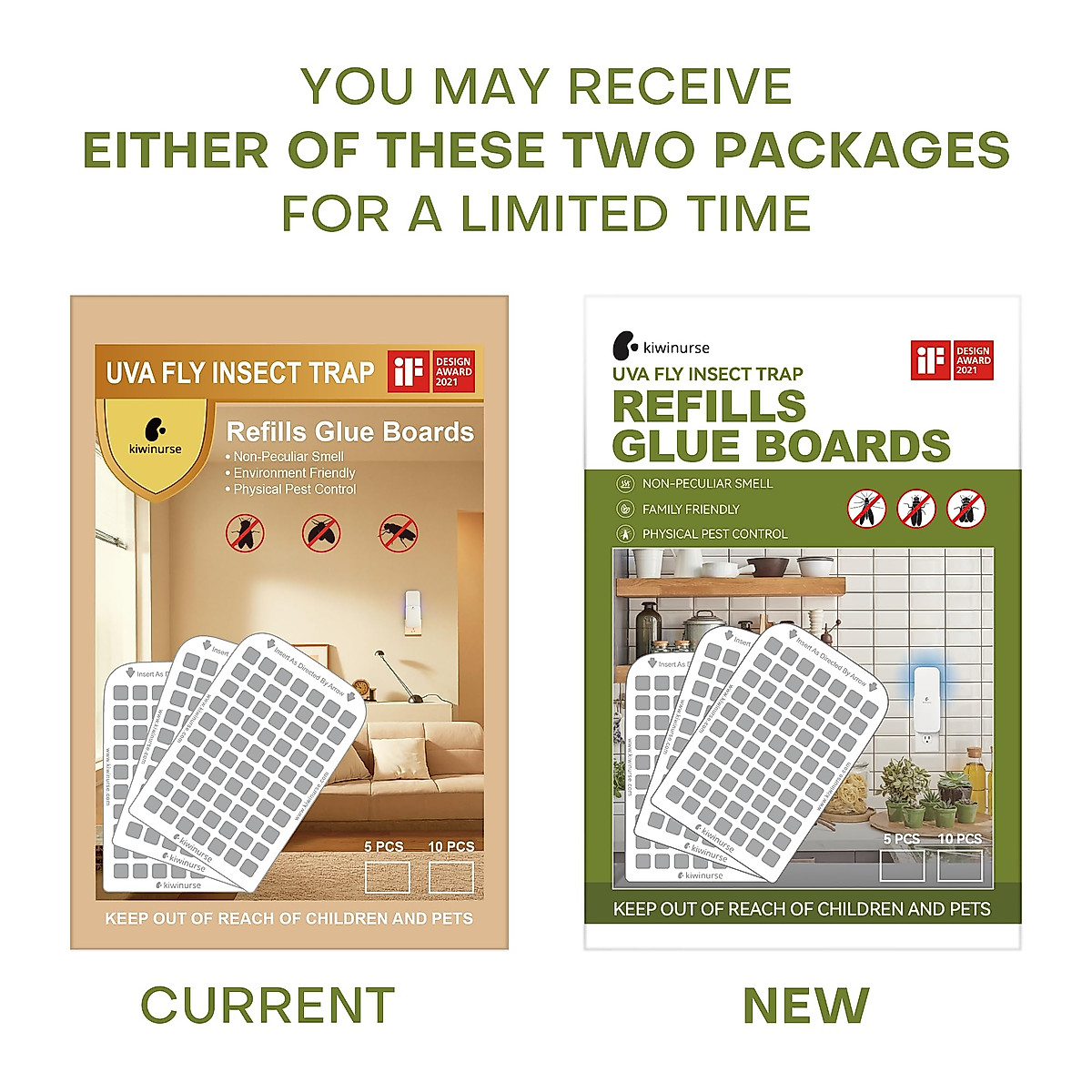 Kiwinurse Indoor Fly Trap Refill Glue Cards for UVLA1001 Indoor Fly Insect Trap - 10Pack, Single Sided Sticky