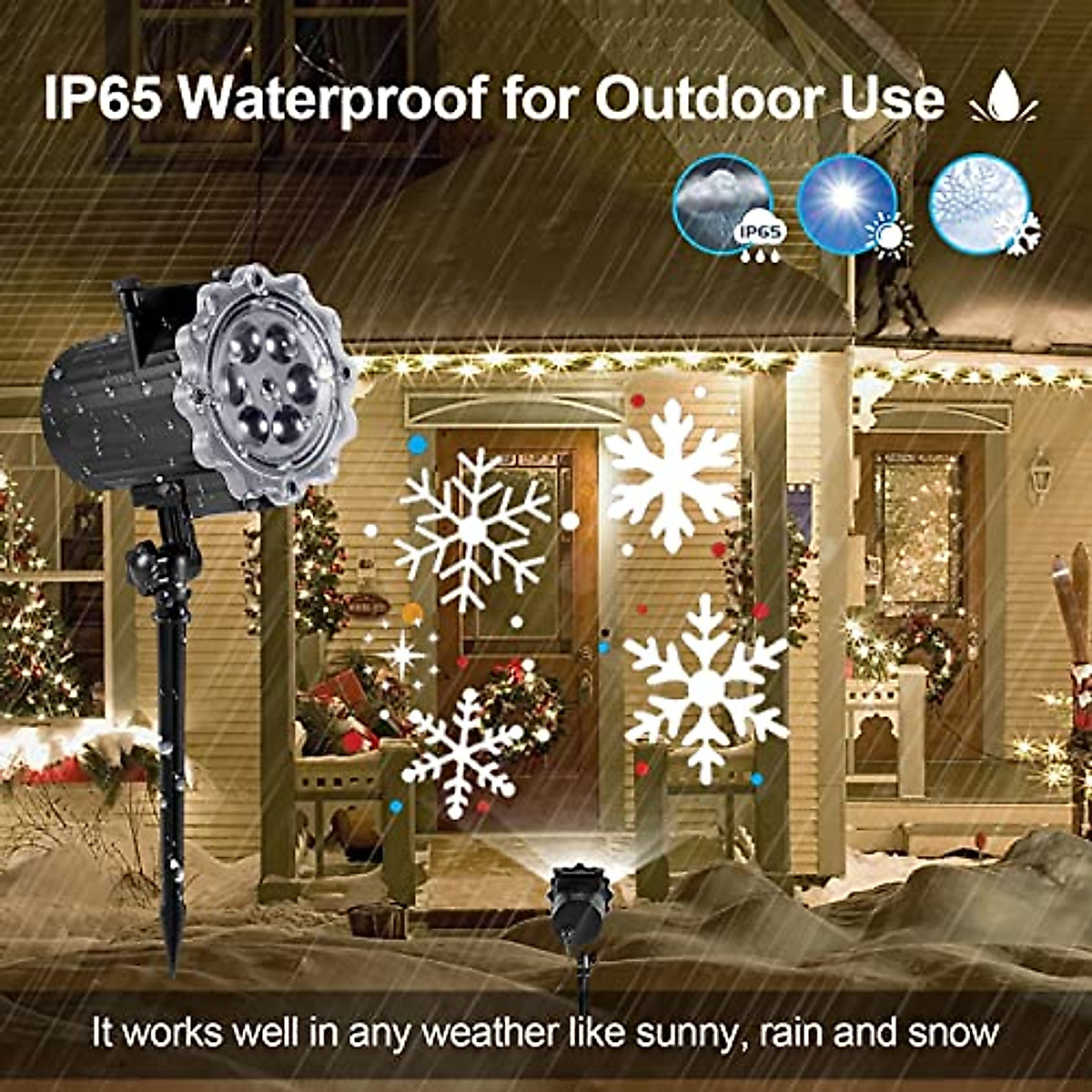 Christmas Projector Lights Outdoor, GreenClick Upgraded 3-in-1 Snowflake Projector with 12 HD Slide Patterns Bright IP65 Waterproof Holiday Projection Indoor for Xmas, Easter Day, House Decoration