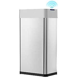 Arlopu 18.5 Gal Automatic Trash Can, 70L Stainless Steel Motion Sensor Garbage Bin, Touchless Brushed Wastebasket, W/Butterfly, Soft-Close Lid, for Living, Dinning Room, Kitchen (Silver)