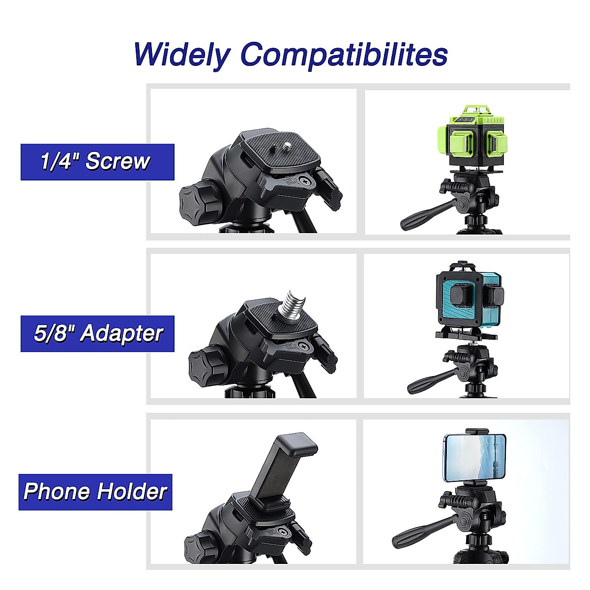 Laser Level Tripod with Carry Bag, Elikliv Lightweight Adjustable Aluminum Alloy Tripod Stand for Rotary and Line Lasers (Support 1/4” and 5/8" Mounting Thread)