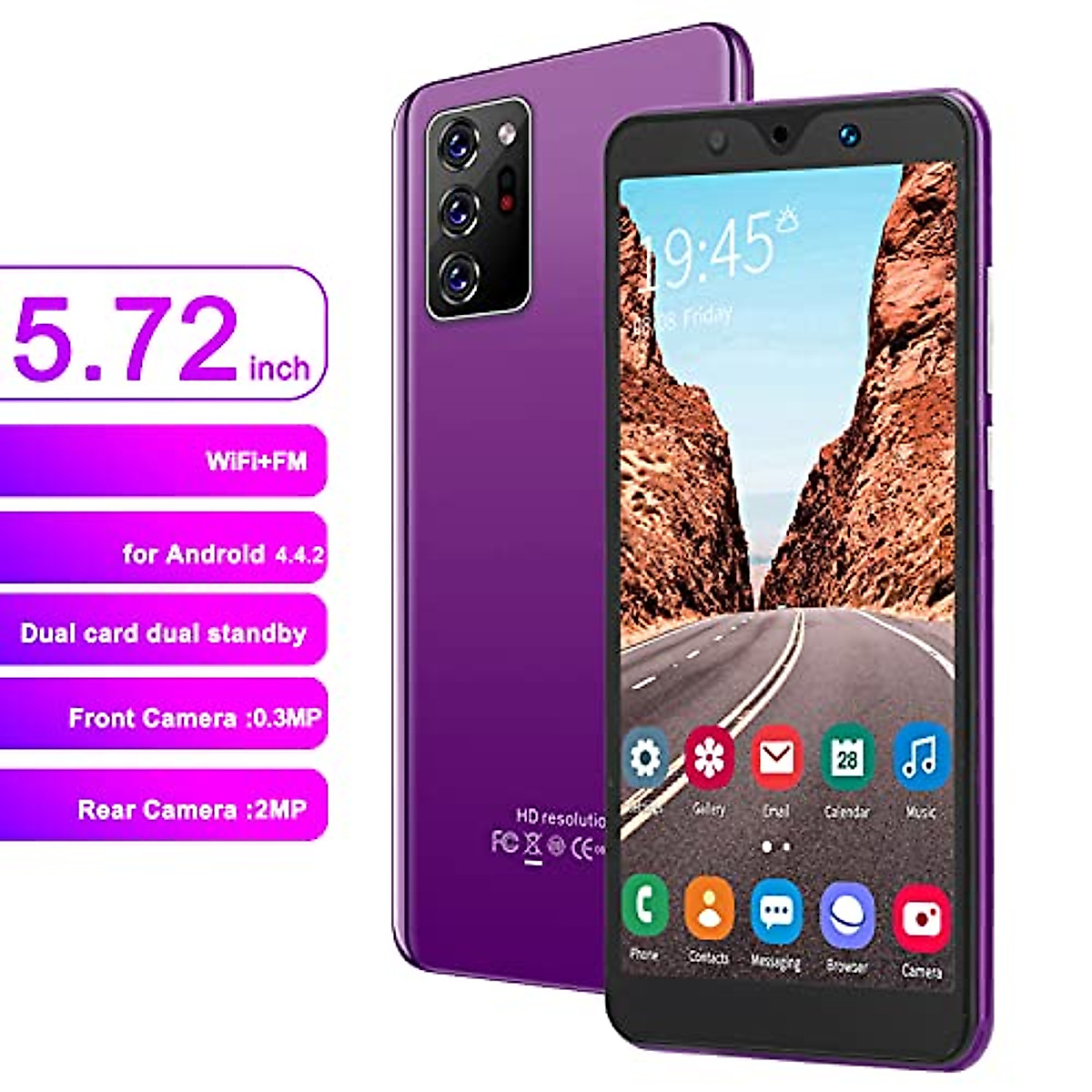 Jazar Smartphone, Powerful Processor Dual Cards Dual Standby 128Gb Expandable Storage Fingerprint Unlock Smart Phone, Note30 Plus 854X480 Resolution for 8.1(Purple)