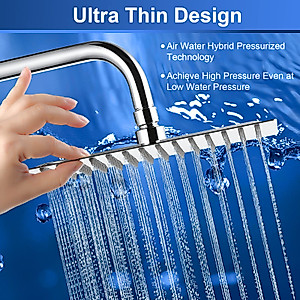 Aiscsc Rain Shower Head - 10 Inch High Pressure Shower Heads 304 Stainless Steel Ultra Thin Square Showerhead Pressure Boosting Design, Ceiling or Wall Mount