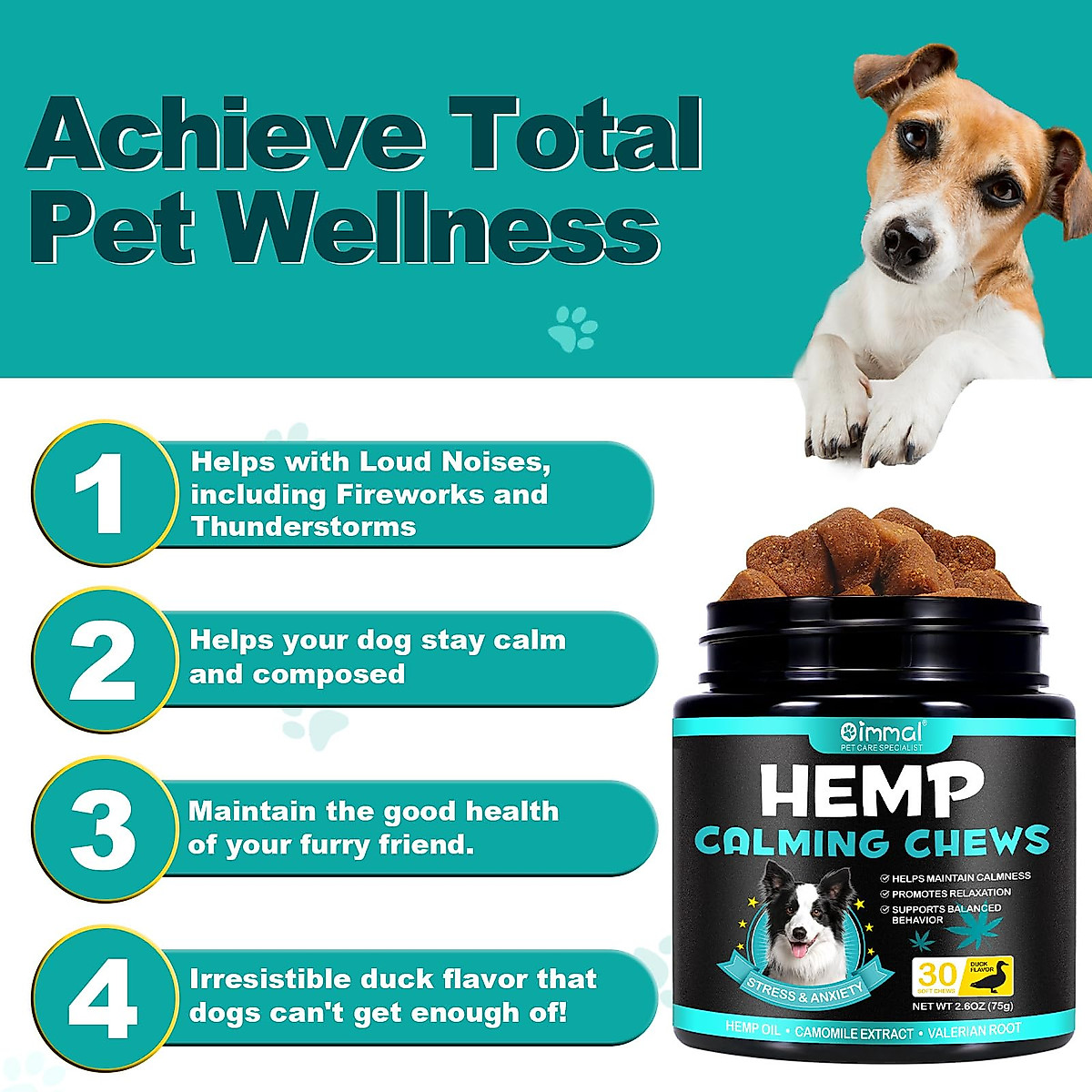 ALIVO Calming Chews for Dogs, Calming Dog Treats with Hemp Oil for Dogs Anxiety & Stress Relief for Dogs Calming Treats - Pet Supplies Soft Chews for Stress, Barking, Aggression - 30PC, Duck Flavor