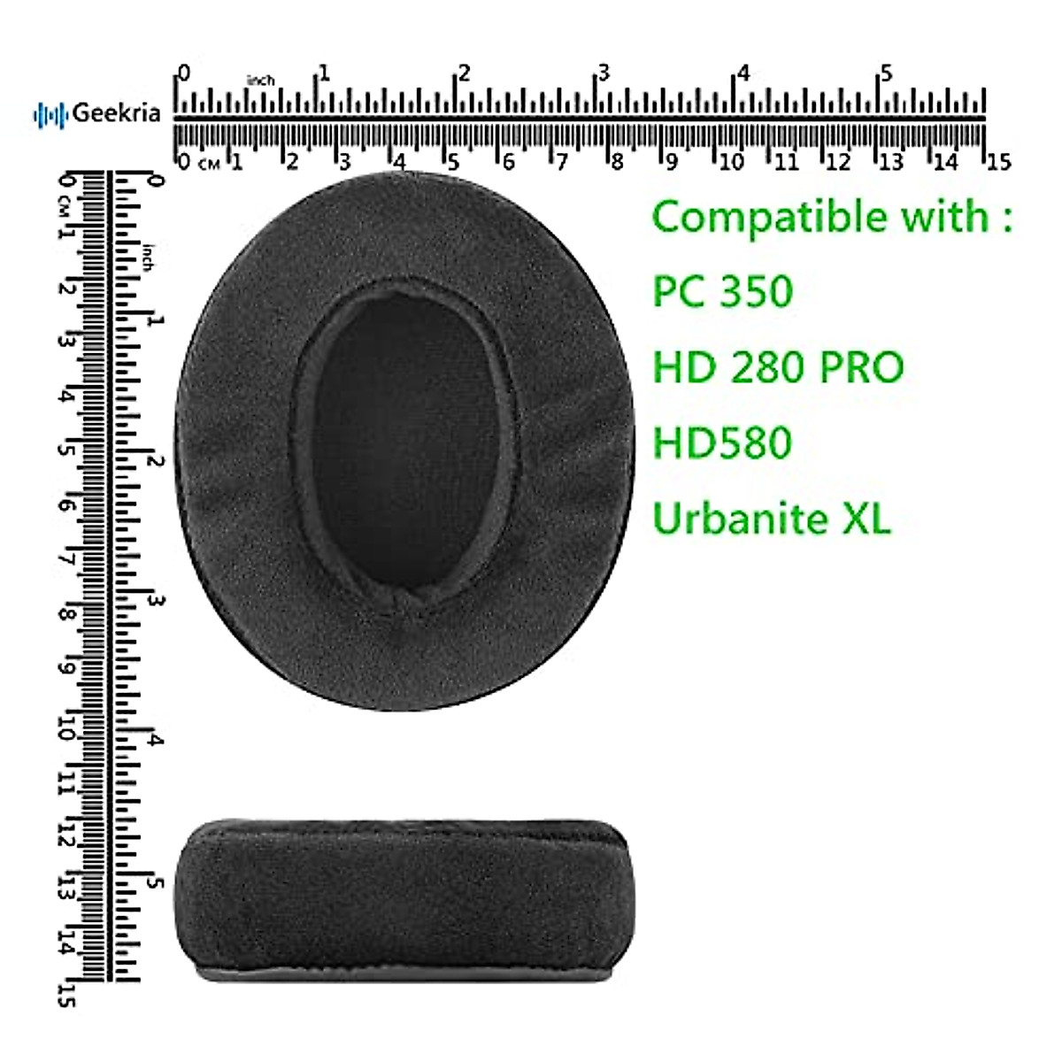 Geekria Comfort Velour Replacement Ear Pads for Sennheiser PC350, HD280 PRO, HD580, Urbanite XL Headphones Ear Cushions, Headset Earpads, Ear Cups Cover Repair Parts (Black)
