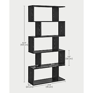 VASAGLE Bookshelf, 5-Tier Bookcase, Tall Display Shelf, Freestanding Storage Shelf, Room Divider, for Home Office, Living Room, Bedroom, Study, Ebony Black ULBC062T56