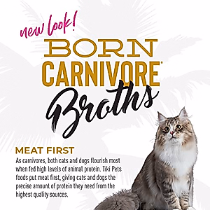Tiki Pets Born Carnivore Broths Wet Cat Food Topper, Variety Pack 1.3 oz. Pouches (24 Count)
