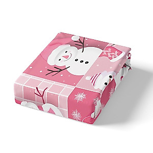 Xmas Duvet Cover Set Queen Size,Snowman Christmas Tree Snowflake Bedding Set for Kid Boys Girls Room Decor,Pink Plaid Comforter Cover 3Pcs,Merry Christmas Bedspreads Cover,2 Pillowcases(NO Comforter)