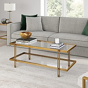 Henn&Hart 45" Wide Rectangular Coffee Table in Brass, Modern coffee tables for living room, studio apartment essentials