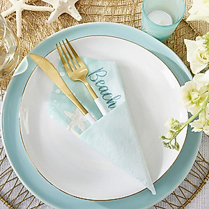 Kate Aspen Beach Themed Wedding Napkins, Thick Decorative Dinner Napkins, Luncheon Serveware, Perfect for Wedding Reception Or Bridal Shower, Turquoise, 1 Count (Pack of 30)