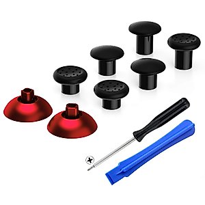 eXtremeRate ThumbsGear Interchangeable Ergonomic Thumbstick for PS5 Controller, for PS4 All Model Controller - 3 Height Domed and Concave Grips Adjustable Joystick - Chrome Red & Black