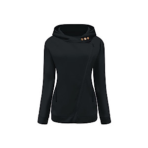 Women Zip Up Hoodie Sweatshirt Long Sleeve Fleece Hooded Jacket Coat Black L