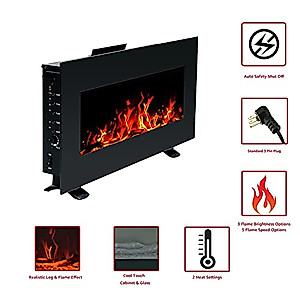 Jarka&Co 34 Inch Wall Mounted Electric Fireplace, Freestanding or Hanging Portable Room Heater with Remote