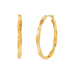 Welry Twisted Hoop Earrings for Women, 14K Yellow Gold, Jewelry Gift Idea, 30mm