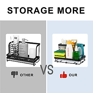 Mlesi Kitchen Sink Caddy Organizer, Soap and Dish Sponge Holder with Drain Tray, Countertop Soap Dispenser Scrubber Brush Dishcloth Storage Rack Rust-Proof Black